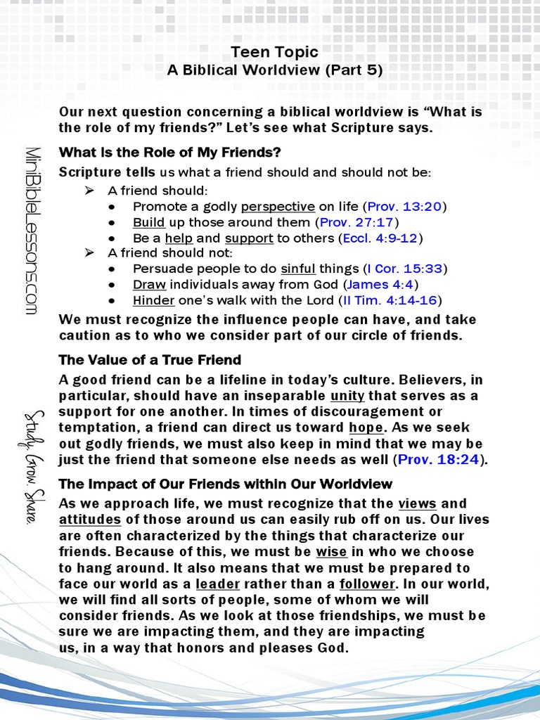 Teen Topic: A Biblical Worldview (Part 5) | PDF