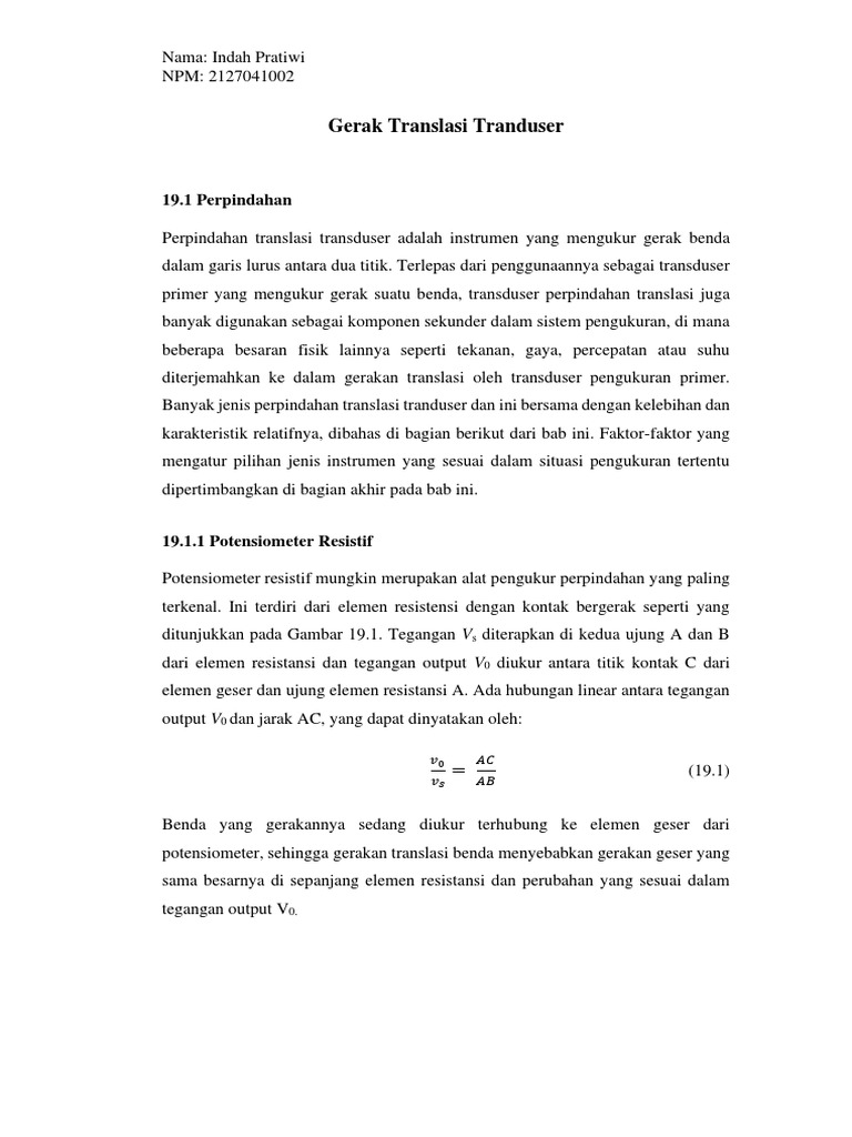 Gerak Translasi Tranduser | PDF