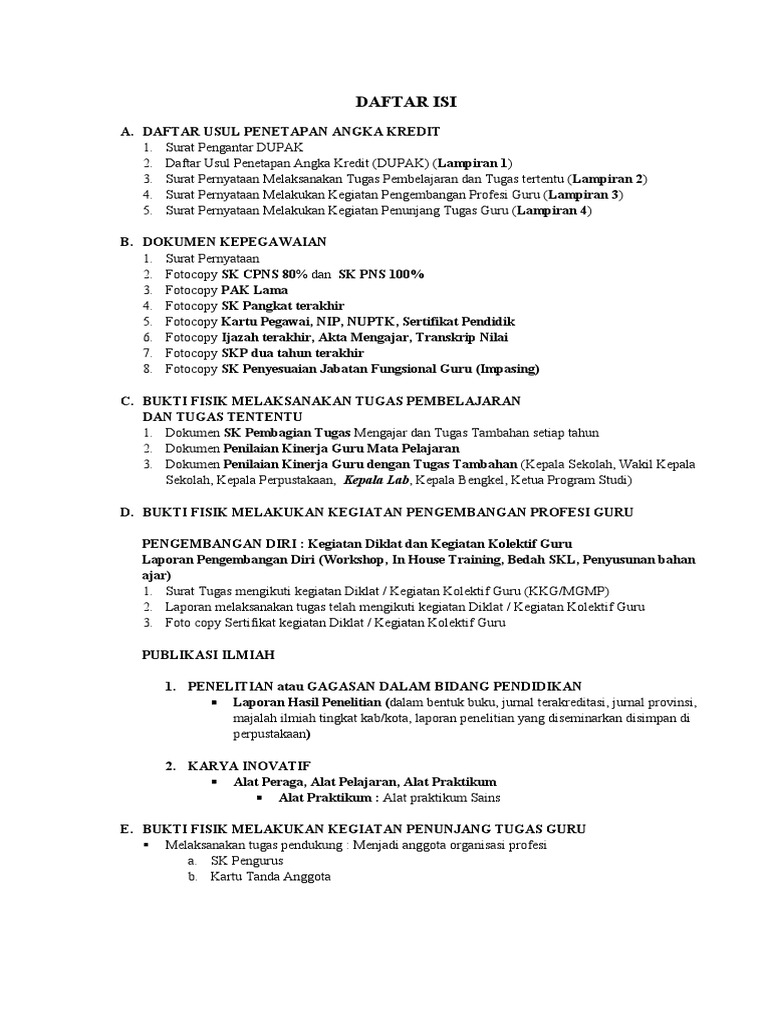 Daftar Isi Dupak | PDF