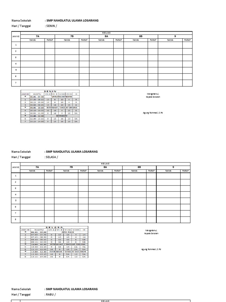 Format Absen Guru dan Siswa Mapel | PDF