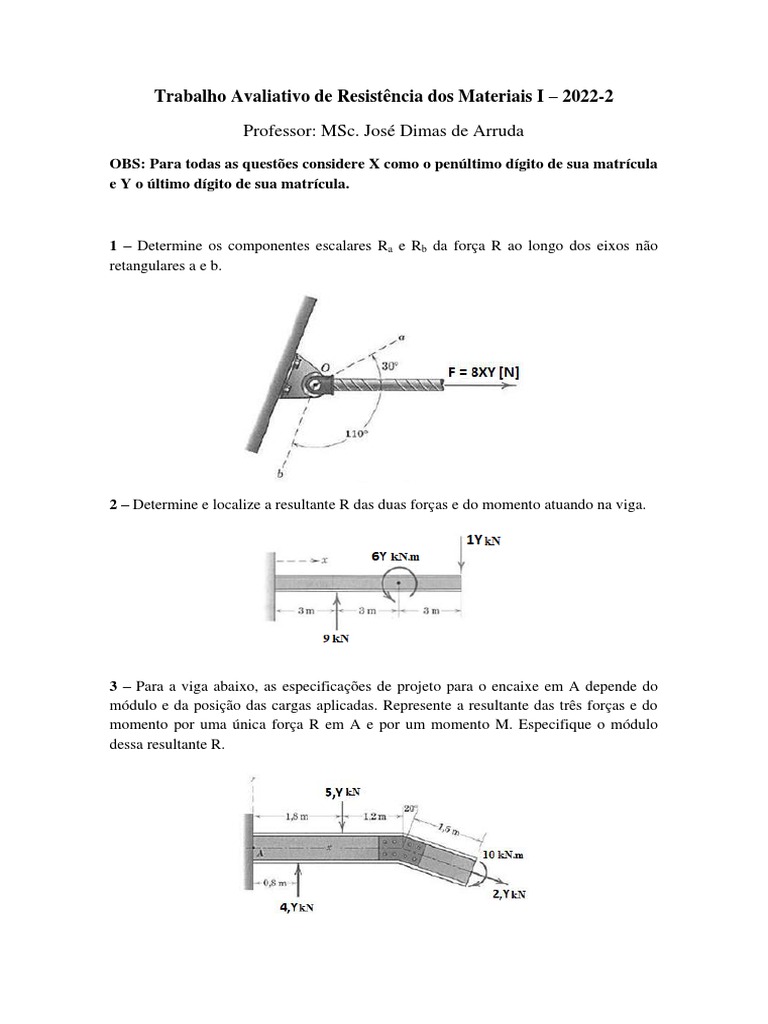 Trabalho Avaliativo de Resistência Dos Materiais I - 1 Etapa - 2022-2 | PDF | Métodos e ...