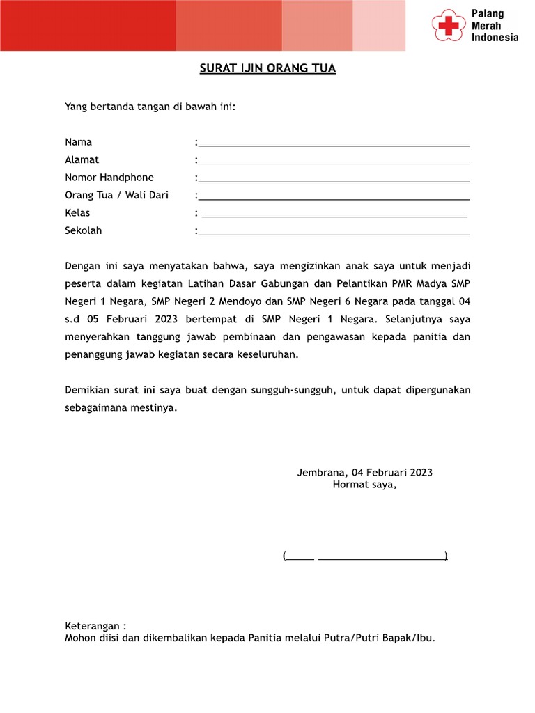 SURAT IJIN ORANG TUAv DNDJDJDJ | PDF