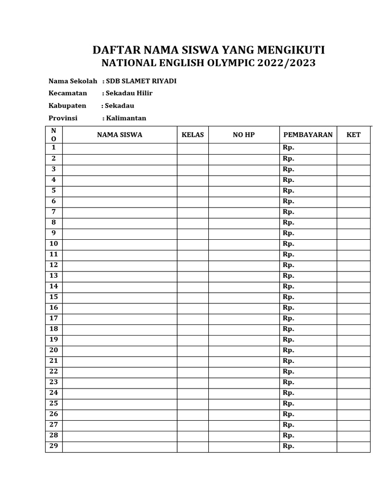 Daftar Nama Siswa Yang Mengikuti Docx Pdf