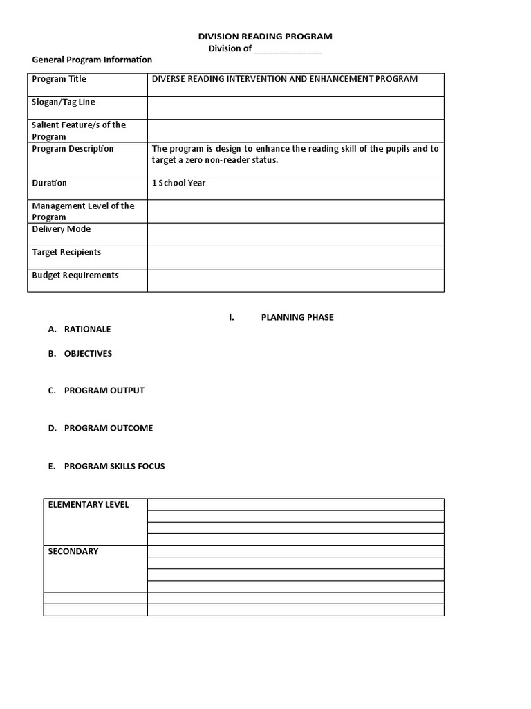 Reading Program Template | PDF | Cognition