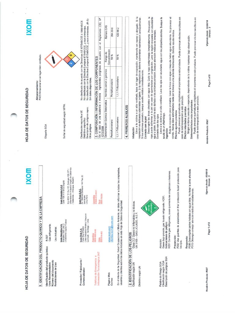 Hoja MSDS - Gas R507 | PDF