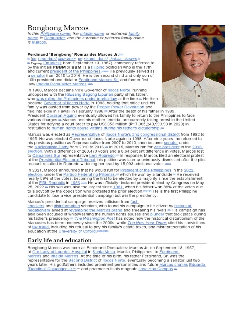Bongbong Marcos | PDF | Philippines | Government