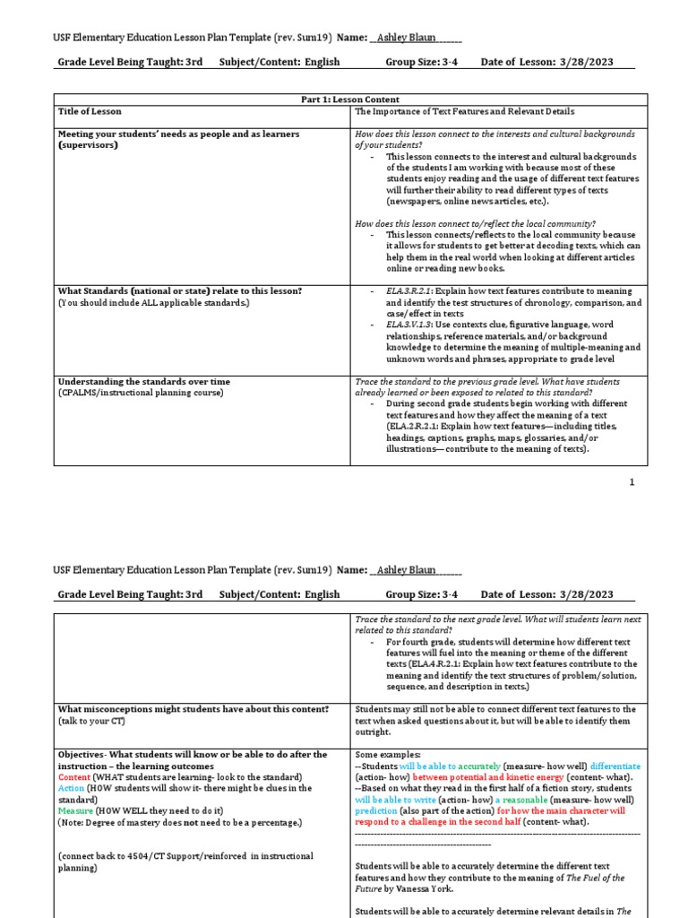 Part Three Supervisor Cycle 2 Lesson Plan Template | PDF | Lesson Plan | Rubric (Academic)