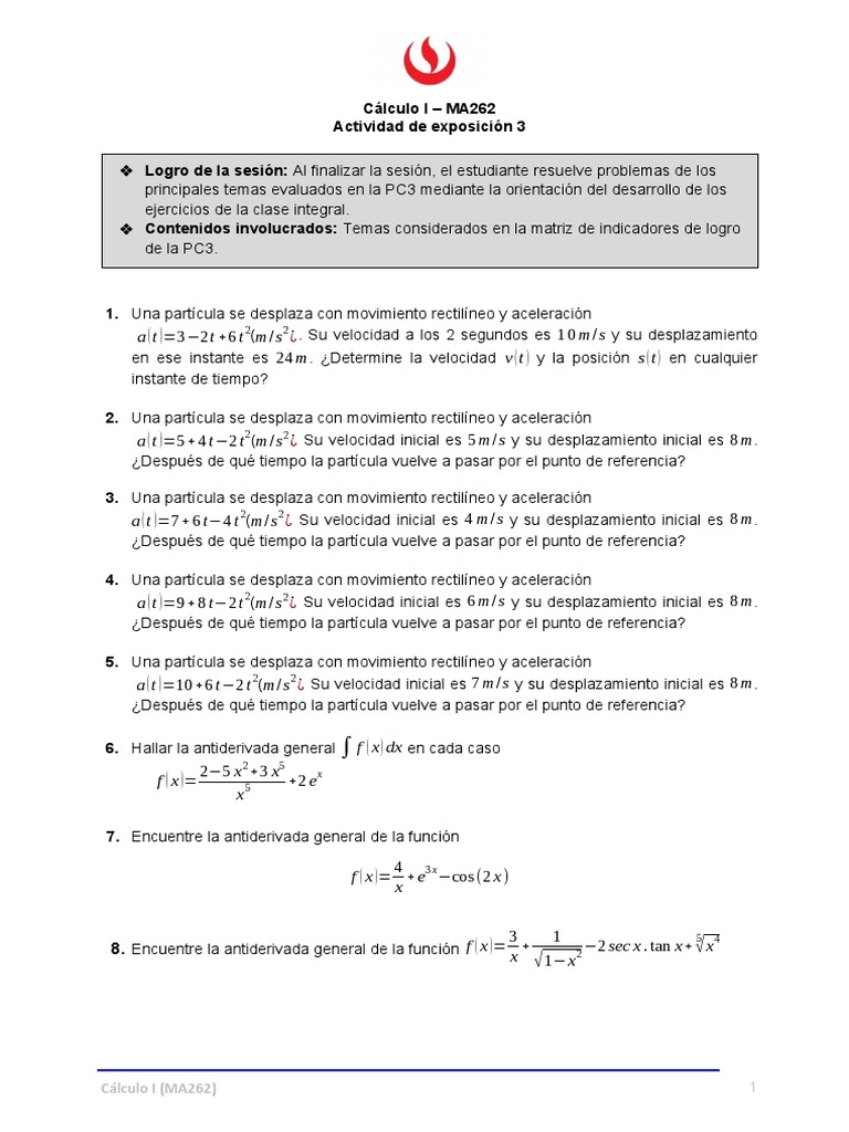 MA262 - Actividad de Exposición 3-2022 | PDF | Integral | Aceleración