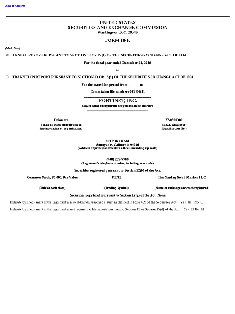 United States Securities and Exchange Commission FORM 10-K: Fortinet ...