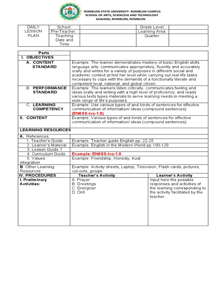 LP Explicit Format | PDF | Teaching | Learning