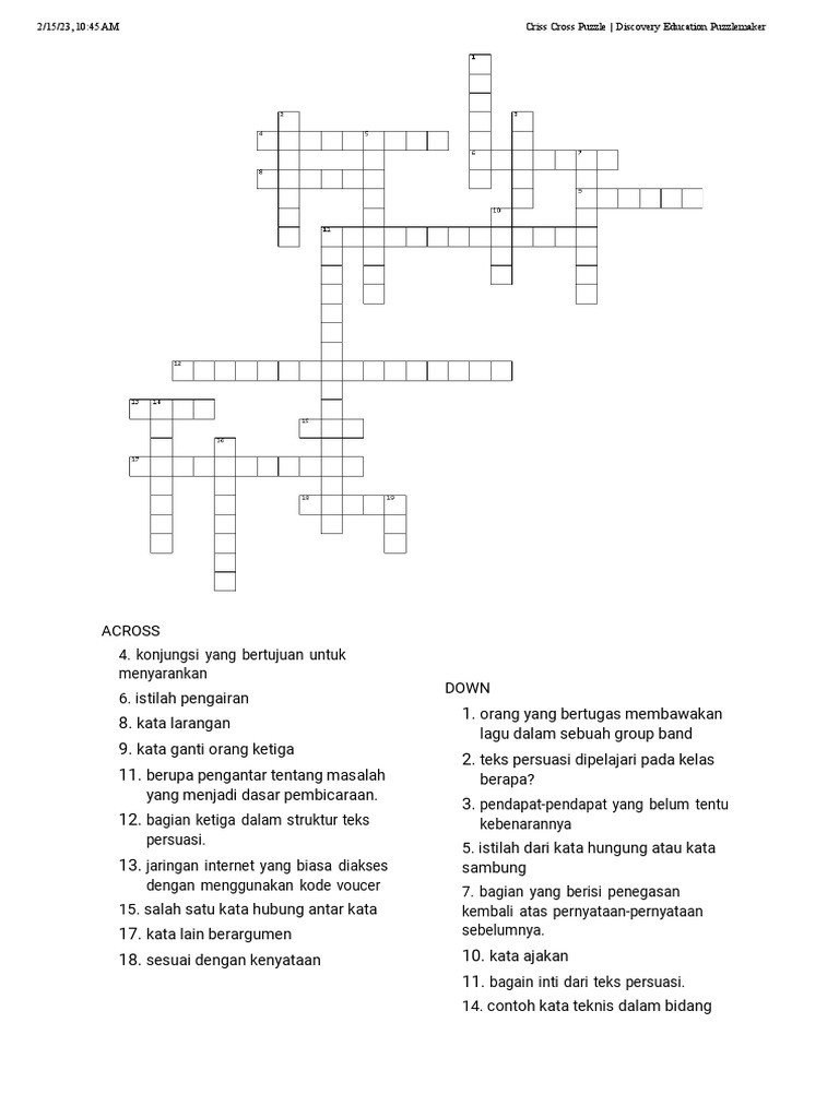 Criss Cross Puzzle - Teks Persuasi | PDF