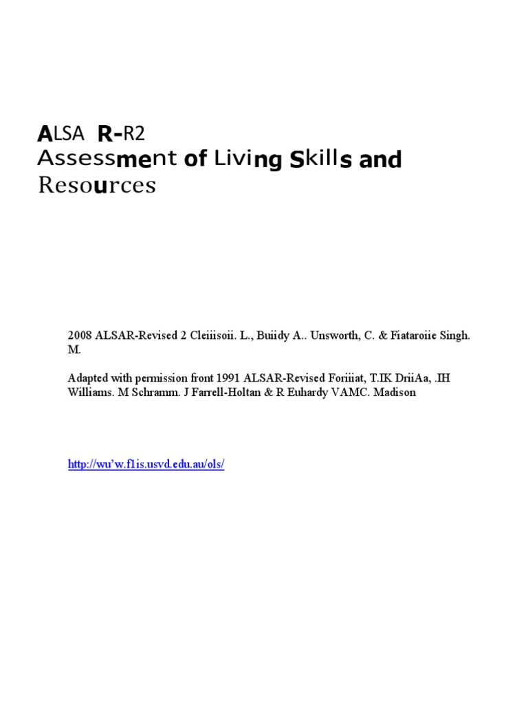 ALSAR-R2 Assessment of Living Skills and Resources - PDF | PDF ...