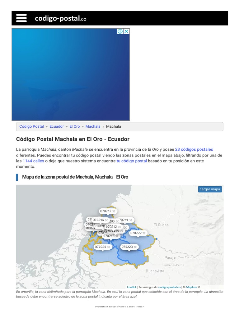 Código Postal Machala en El Oro - Ecuador221102 | PDF