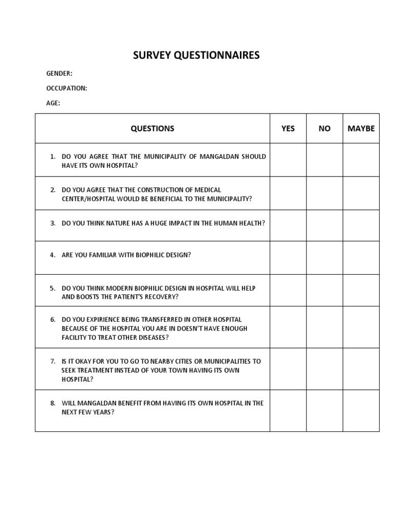Survey Questionnaires: Questions YES NO Maybe | PDF | Self-Improvement ...