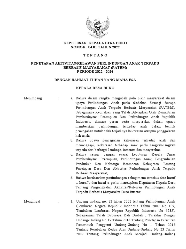 Format SK Patbm Desa Buko | PDF