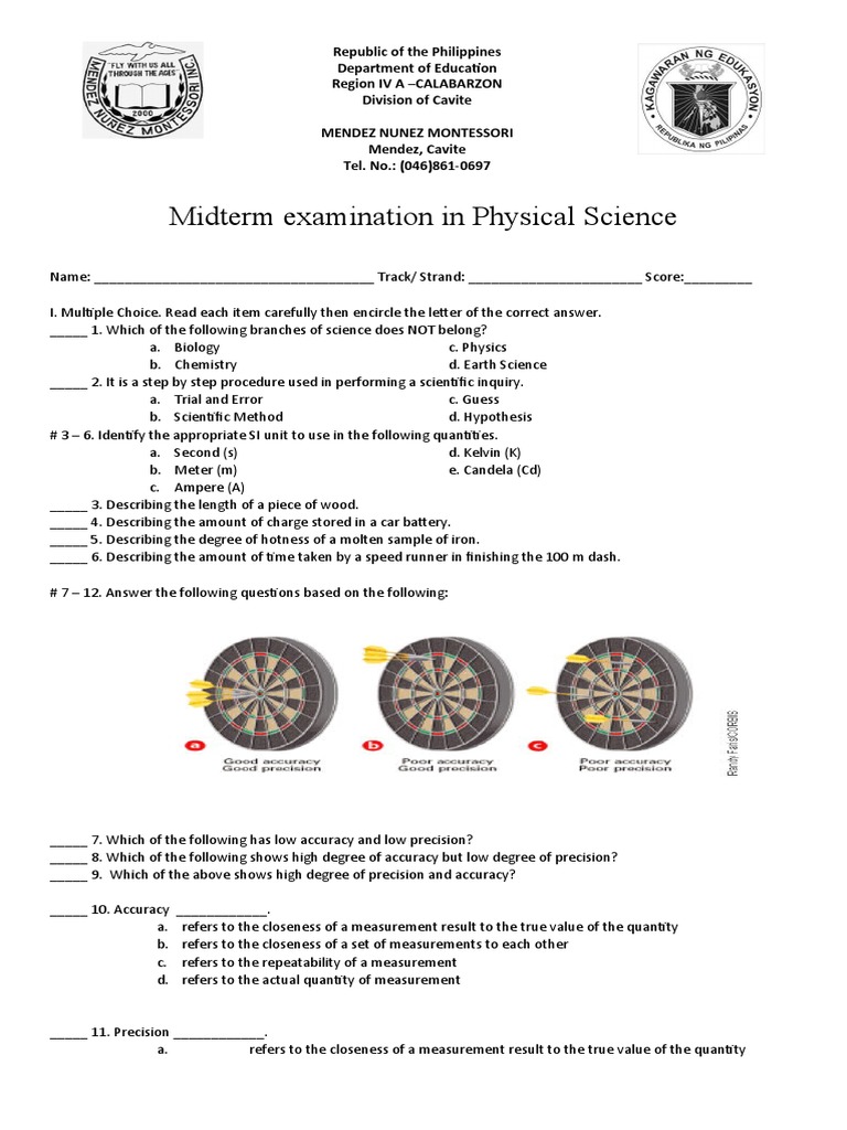 Physical Science Midterm Exam | PDF | Atoms | Atomic Nucleus