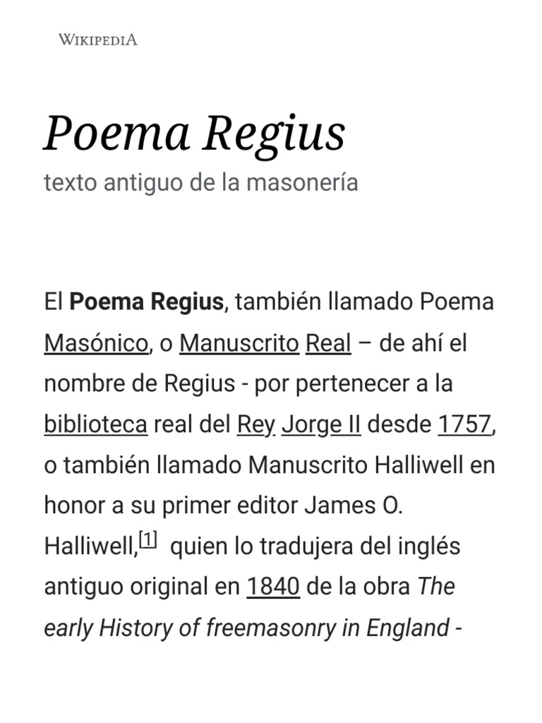 Poema Regius - Wikipedia, La Enciclopedia Libre | PDF | Masonería