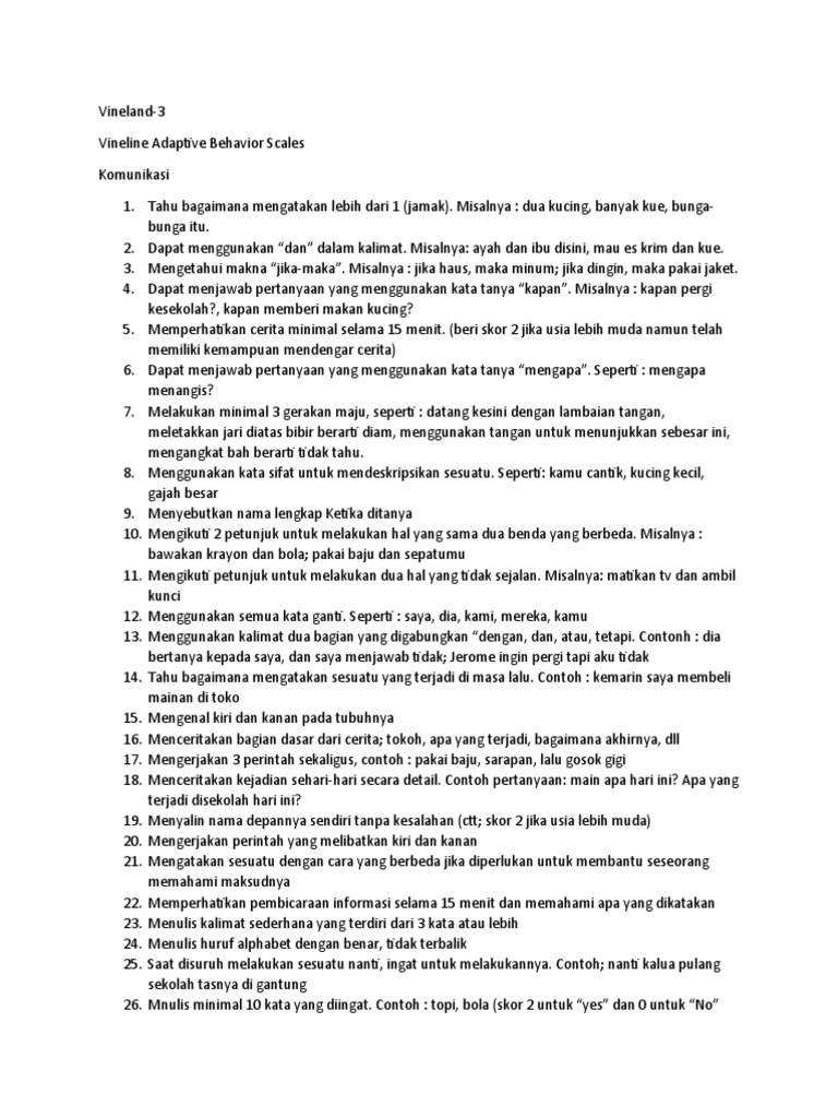 Vineland Adaptive Behavior Scale | PDF