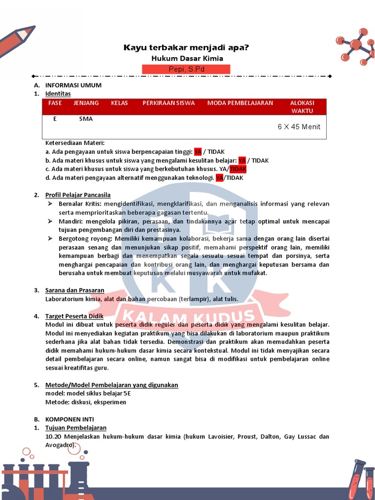 Modul Ajar III - Hukum Dasar Kimia | PDF