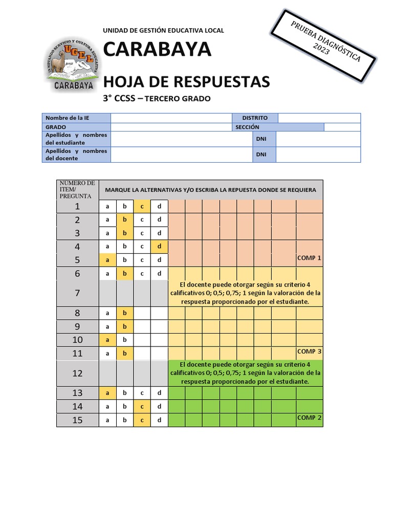 Hoja de Resp. CCSS 3ro.pdf | PDF