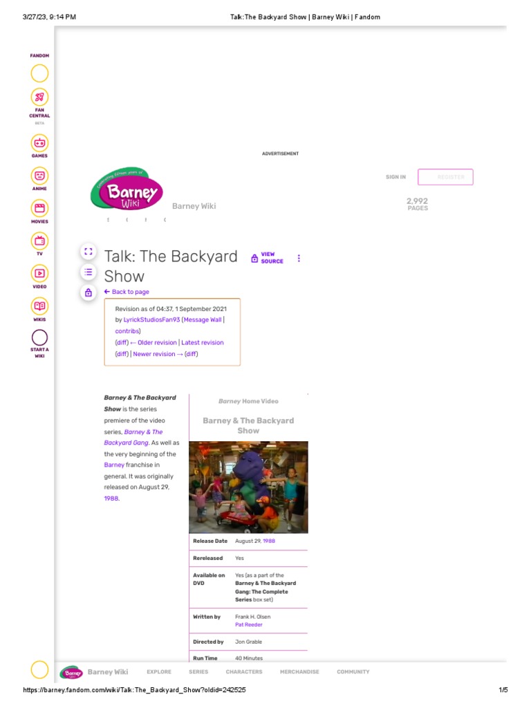 Talk - The Backyard Show - Barney Wiki - Fandom | PDF | Fandom