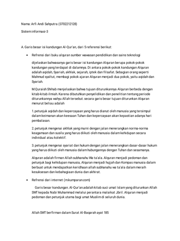 ARFI ANDI SAHPUTRA - tugas10Al-Quran - Si3 | PDF