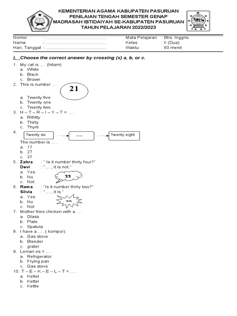 SOAL - PTS - 2 - BHS. INGGRIS - Kls 2 | PDF | Art