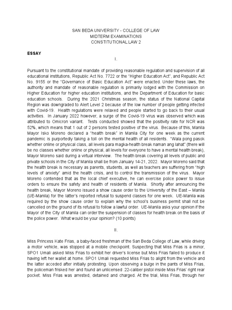 Constitutional Law 2 Midterm Exam A.Y. 2021 2022 | PDF | Privacy | Drugs