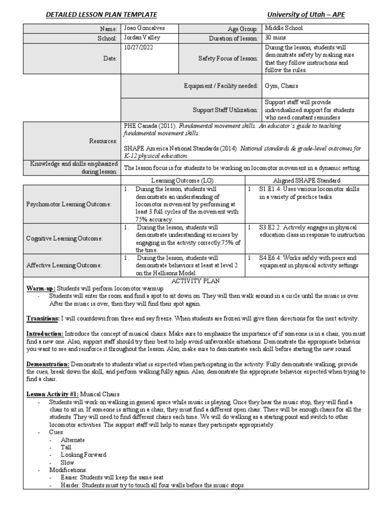 Sample Ape Lesson Plan | PDF | Learning | Lesson Plan