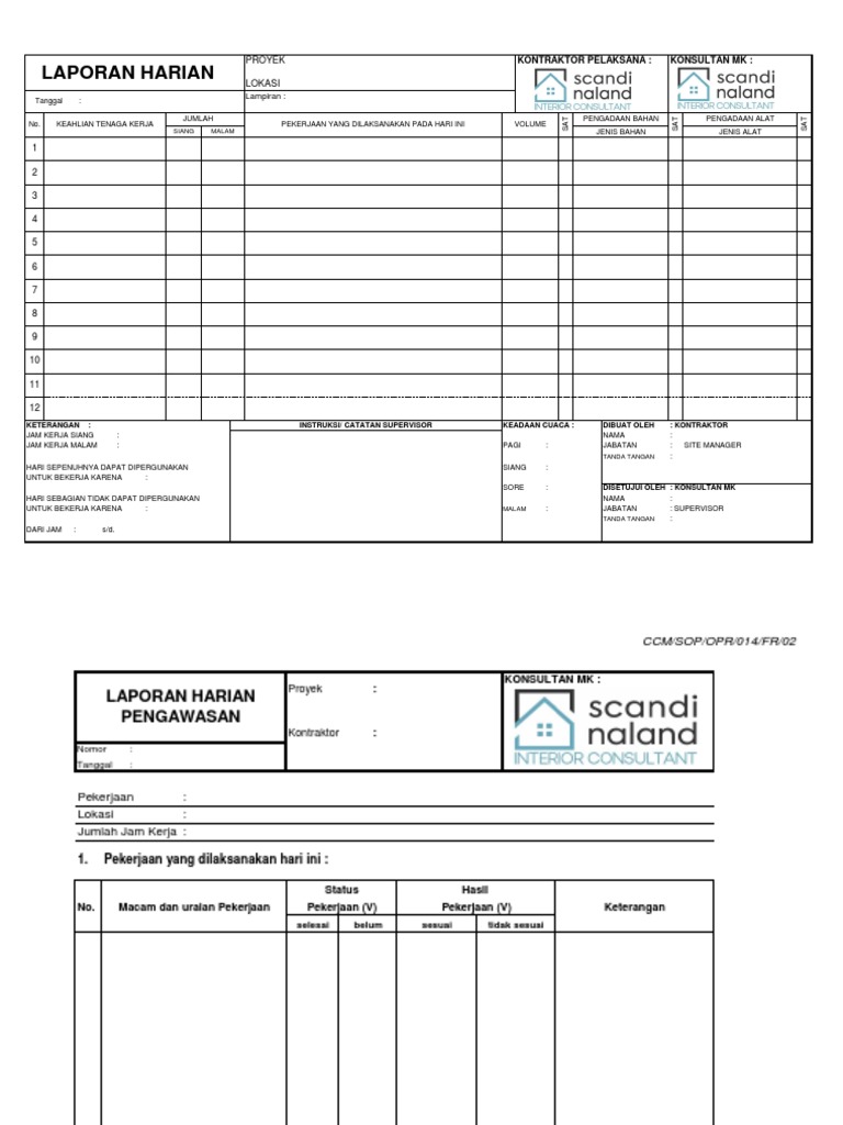 3 Form Laporan Harian XLSX | PDF