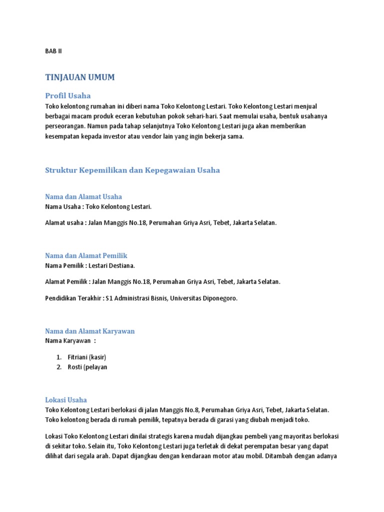 Contoh Konten Proposal Kerjasama Bisnis BAB II | PDF