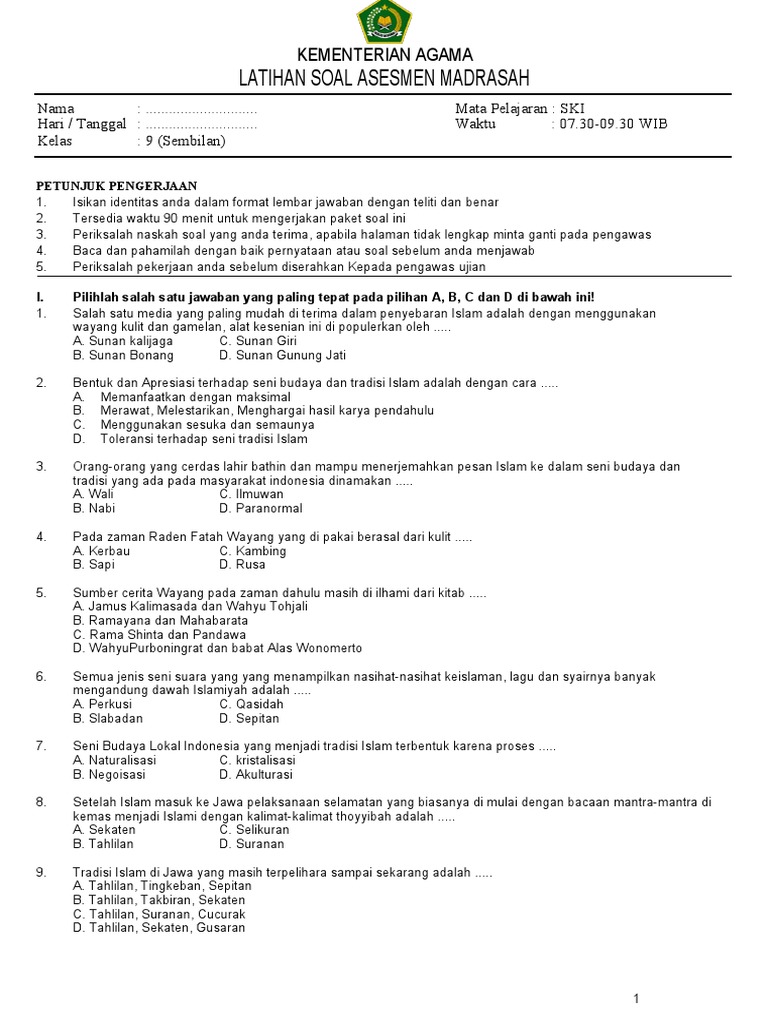 Soal AM MTs SKI | PDF