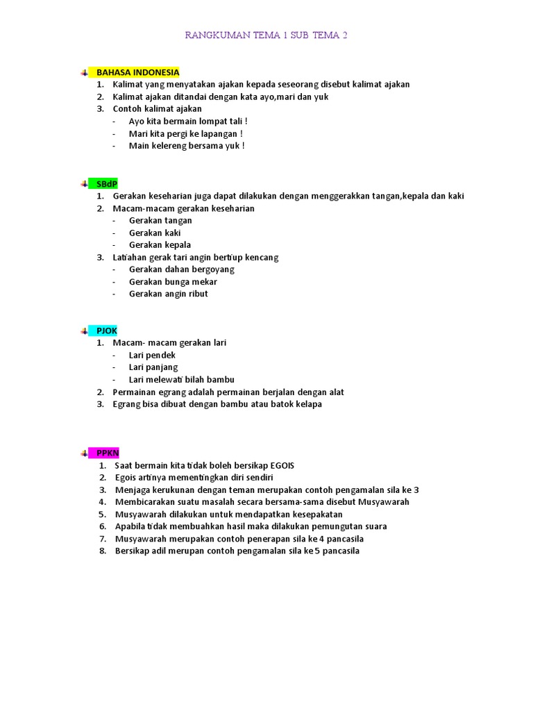 Rangkuman Tema 1 Sub Tema 2 | PDF
