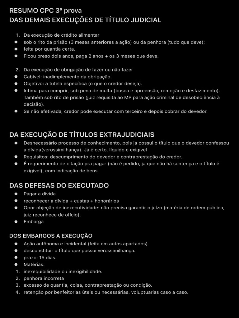 RESUMO CPC 3 Prova PDF | PDF | Sentença (jurídico) | Crédito