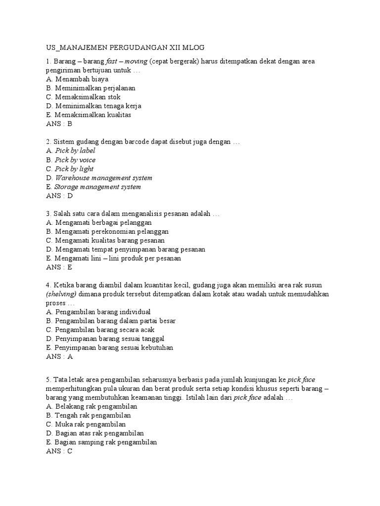 US Manajemen Pergudangan XII MLOG | PDF