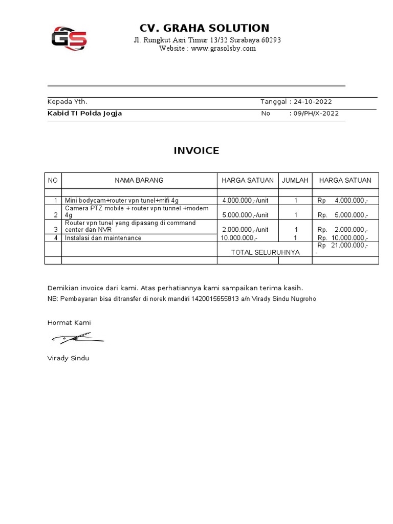 Invoice untuk Kabid TI Polda Jogja | PDF