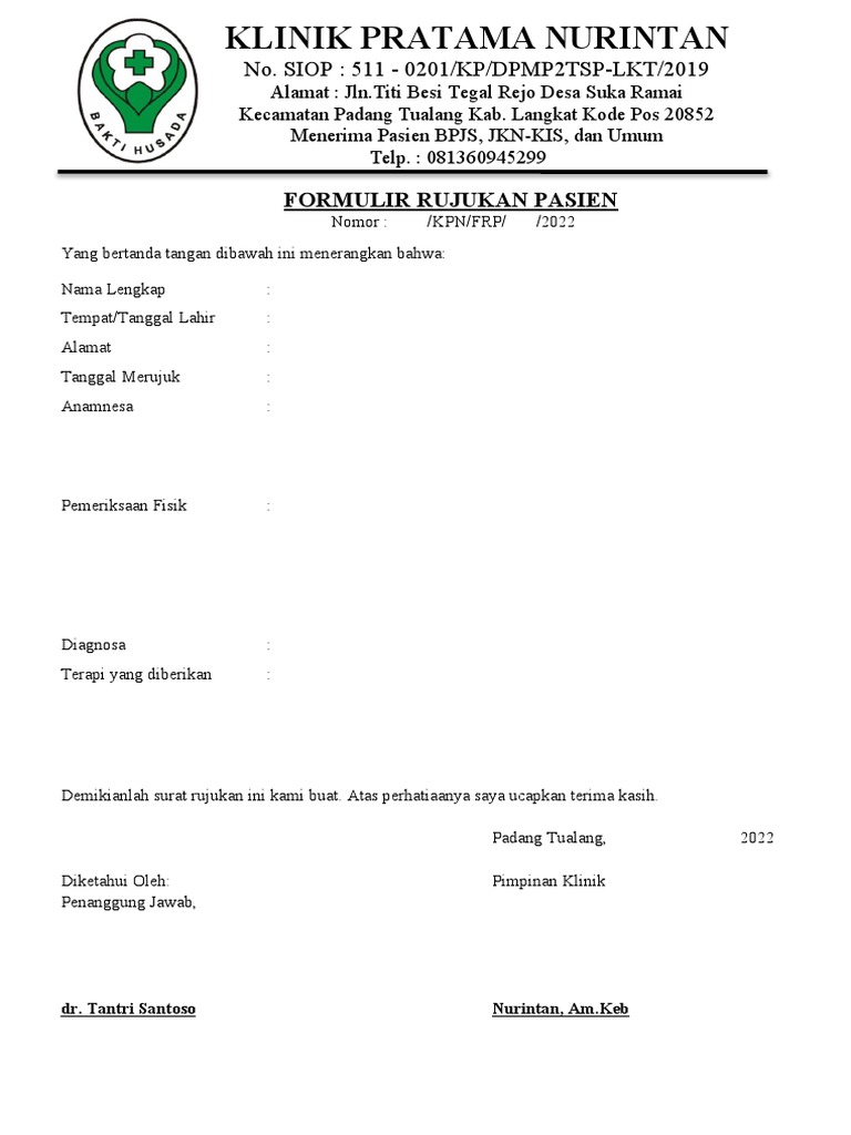 Formulir Rujukan Pasien Klinik Pratama | PDF | Pengembangan Diri ...