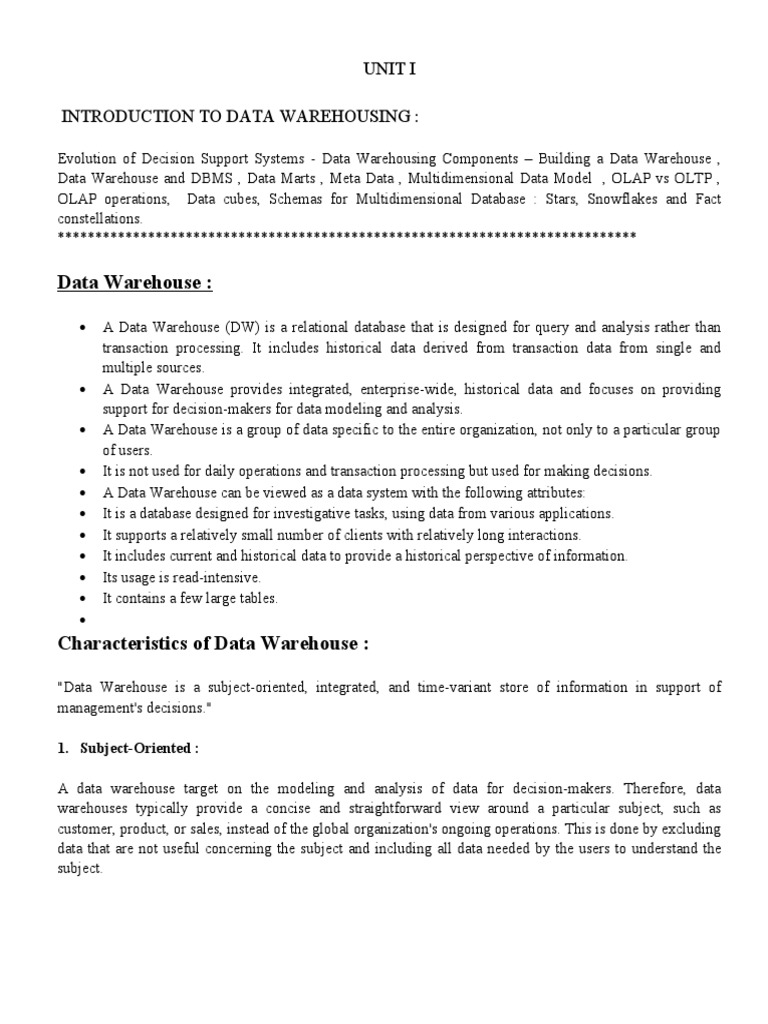 Unit I | PDF | Data Warehouse | Metadata