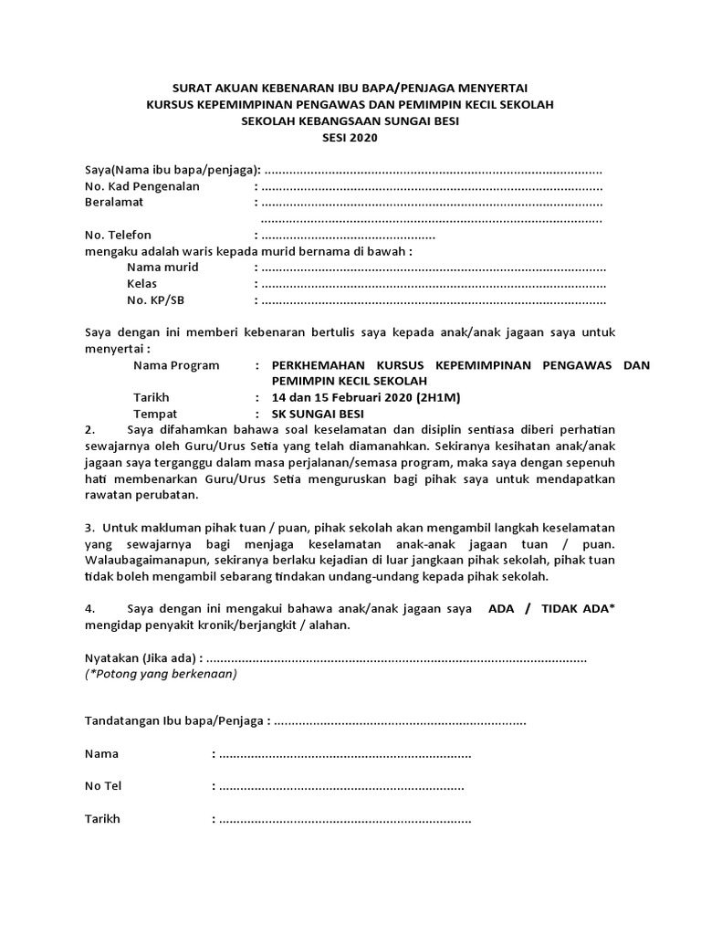 surat kebenaran ibu bapa | PDF