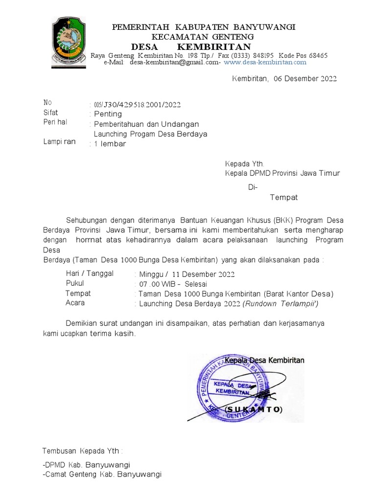 Undangan Launching Program Desa Berdaya | PDF