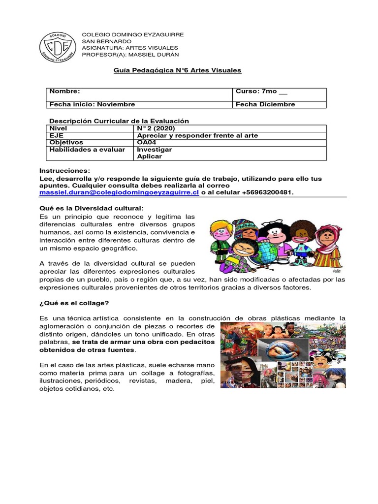 Guía N°6 Artes Visuales 7° Básico | PDF | Collage | Las artes
