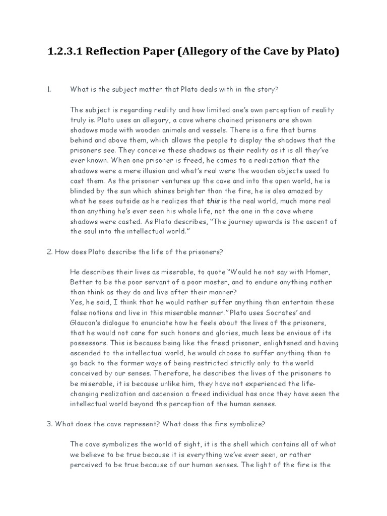 Reflection Paper (Allegory of The Cave by Plato) | PDF