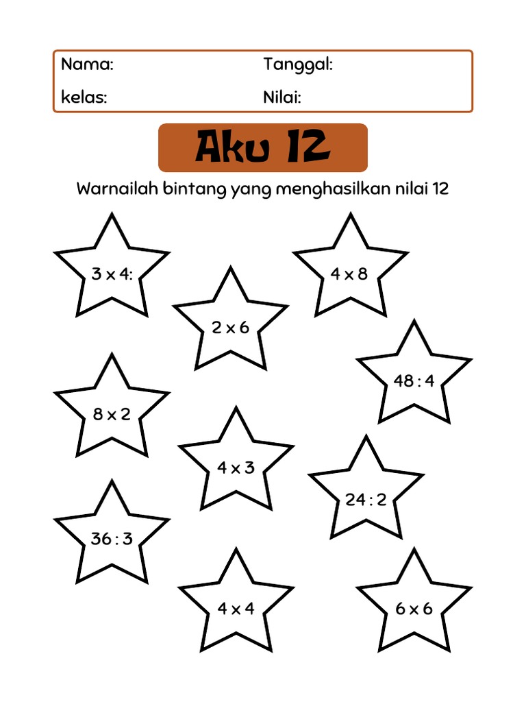 Lembar Kerja Matematika Perkalian Ilustrasi Bintang Coklat PDF | PDF