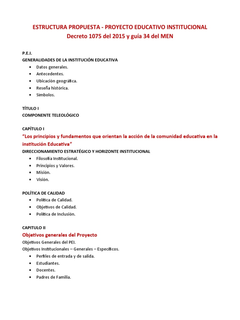 Estructura Propuesta - Proyecto Educativo Institucional | PDF | Plan de ...