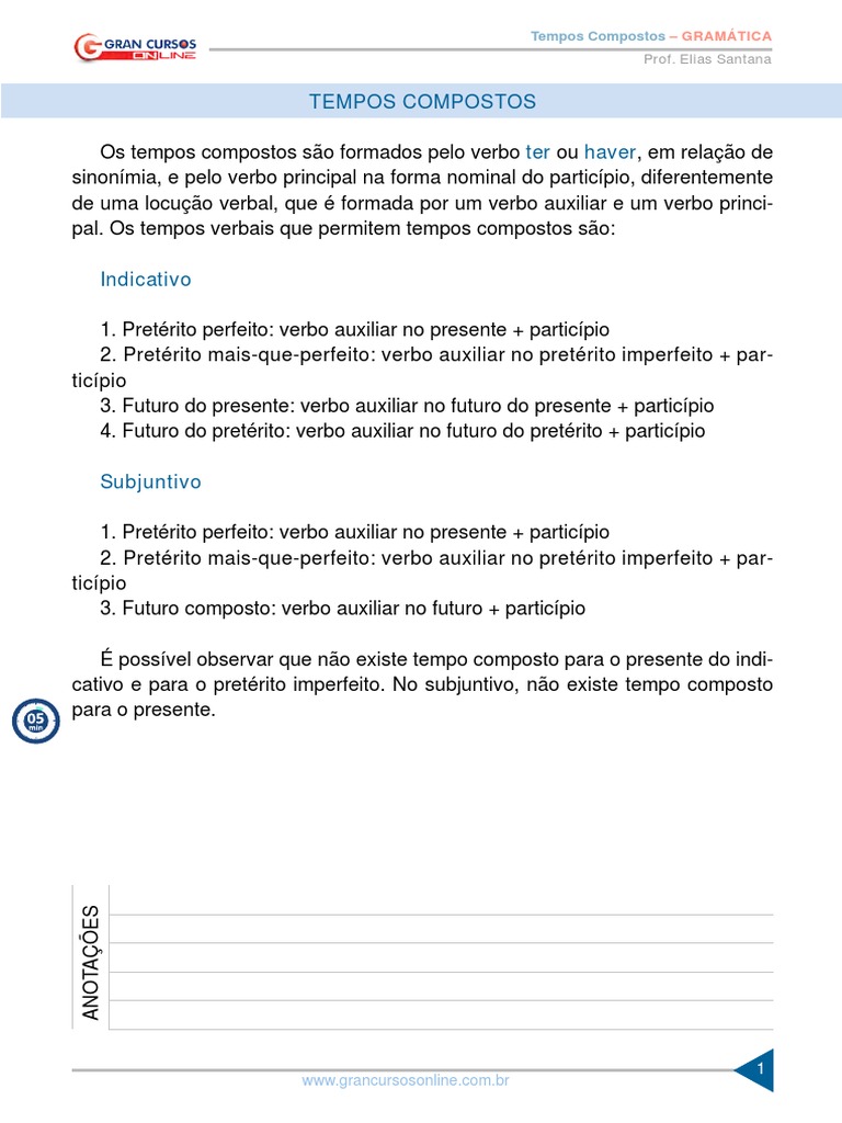 Aula 06 - Tempos Compostos | PDF | Verbo | Semântica