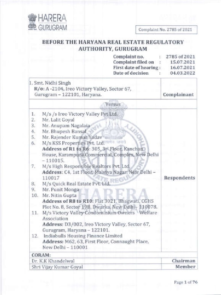 Victory Valley RERA Order: 2022 | PDF | Common Law | Civil Law (Common Law)