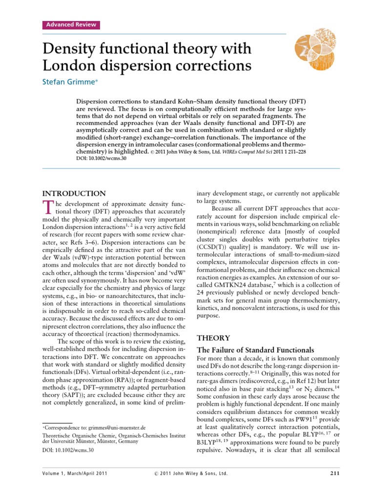 Dispersion Correction Pdf Density Functional Theory Molecular Orbital
