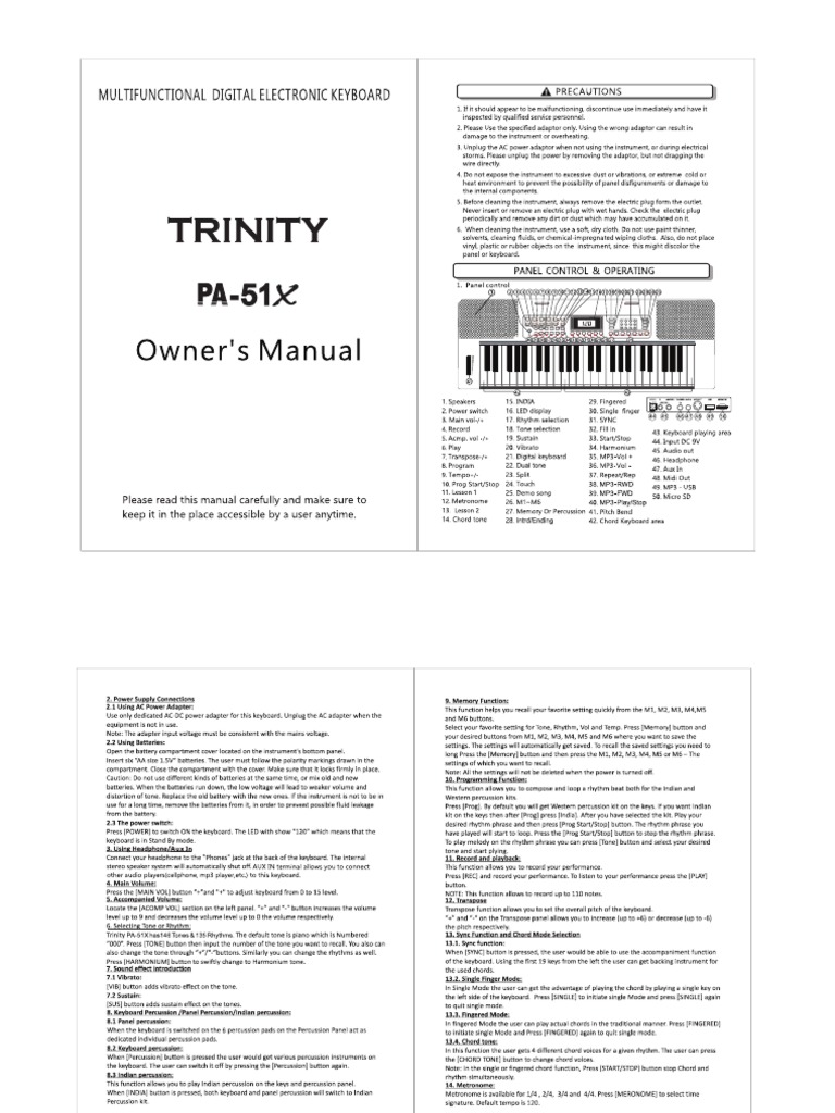 Trinity Pa 51x Keyboard User Manual | PDF