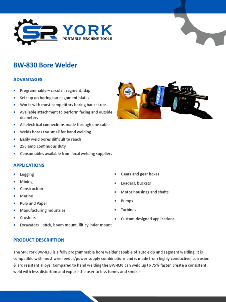 SPR York BW-830 Bore Welder Overview | PDF | Welding | Construction