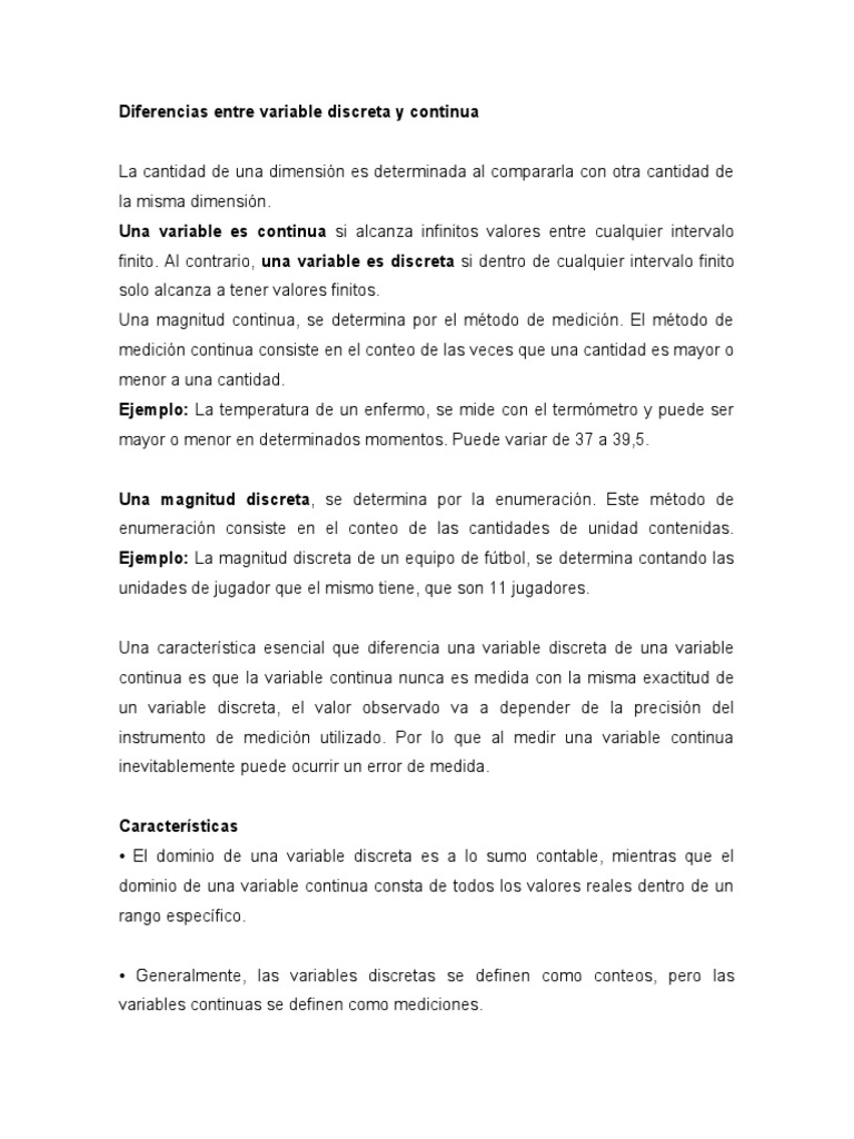 Diferencias Entre Variable Discreta y Continua | PDF | Medición ...